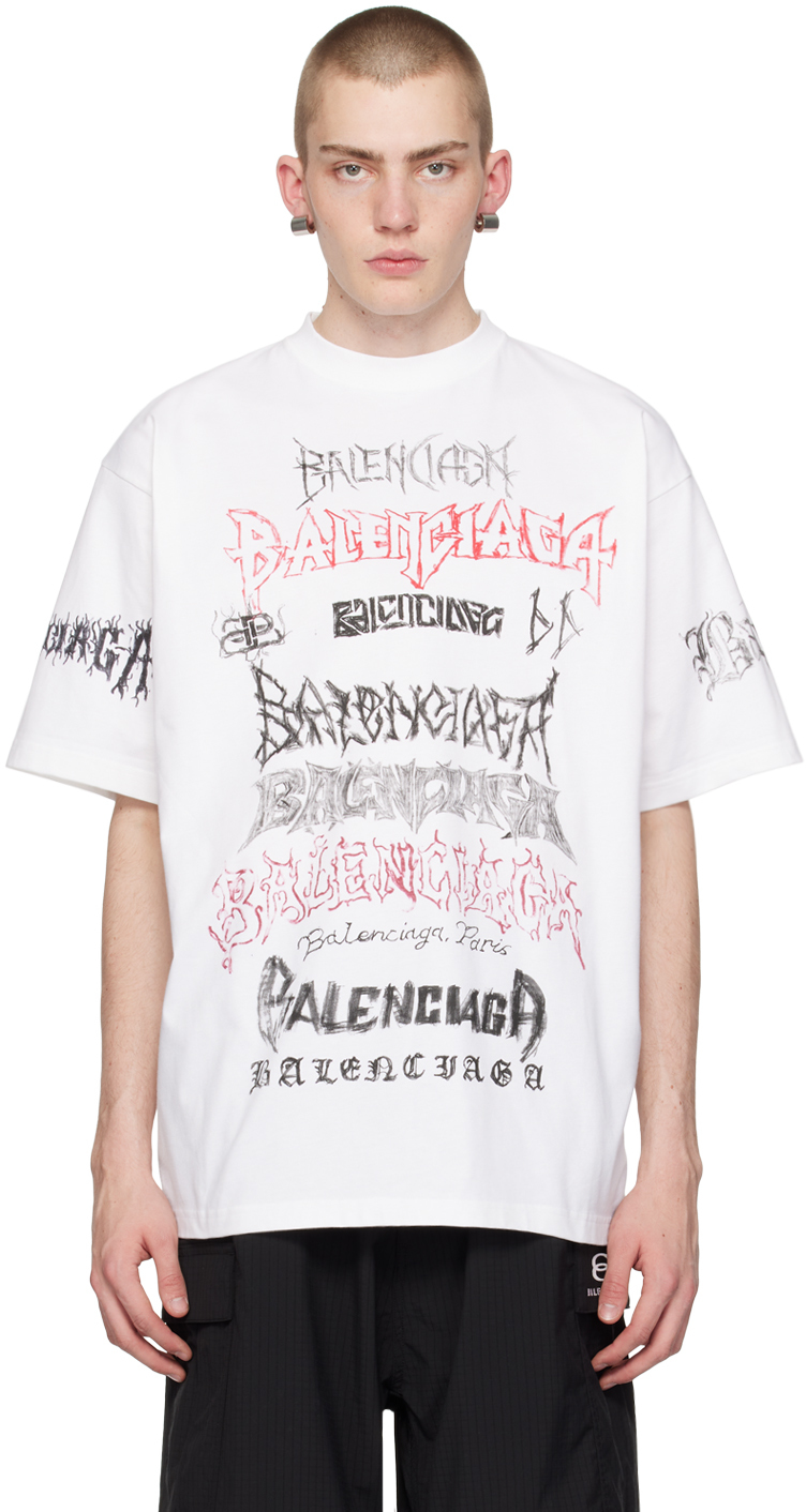 Balenciaga White Diy Metal T-Shirt In 9065 White/Black/Red - 31